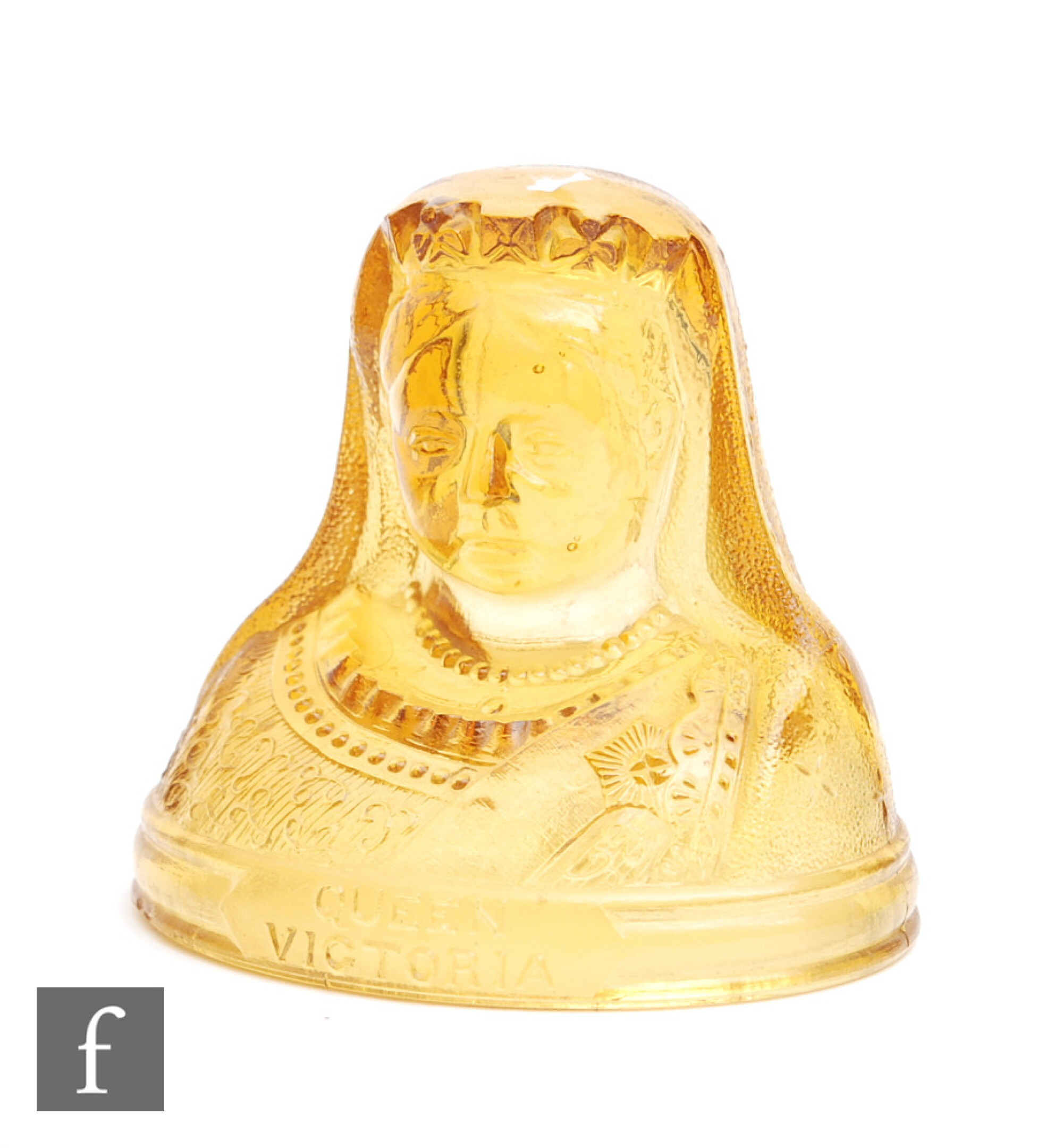 A late 19th Century Thomas Kidd pressed glass bust of Queen Victoria ...