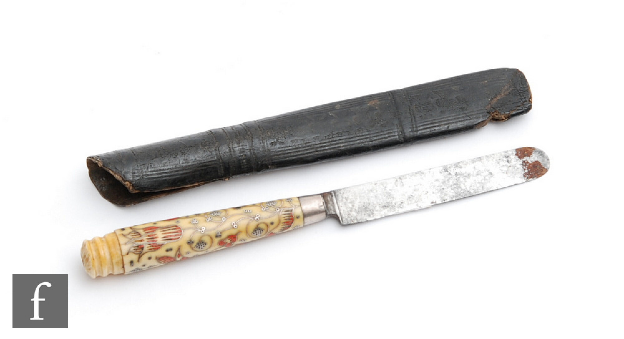 A late 18th to early 19th Century ivory handled fruit knife inlaid ...